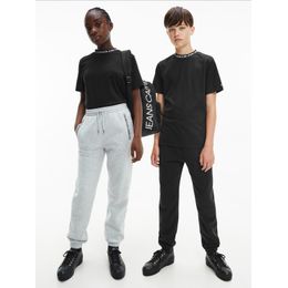 T-Shirt Calvin Klein Jeans "INTARSIA LOGO T-SHIRT", Jungen, Gr. 4 (104), schwarz (ck schwarz), Single Jersey, Obermaterial: 100% Baumwolle, unifarben, Casual, regular fit hüftlang, Rundhals, Shirts, für Kinder bis 16 Jahre, Logoschriftzug am Ausschnitt