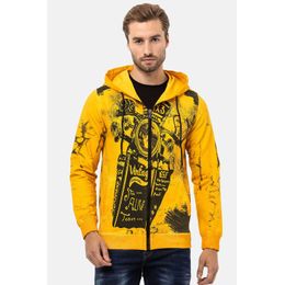 Cipo & Baxx Sweatjacke CIPO & BAXX "Jacken", Herren, Gr. L, gelb (mustard), 80% Baumwolle;15% Polyester;5% Elasthan, bedruckt, Basic, regular fit normal, Rippbündchen, Sweatjacken, mit Print, CL561
