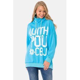 Cipo & Baxx Hoodie CIPO & BAXX "Sweatshirt", Damen, Gr. L, blau (turquoise), 100% Baumwolle, bedruckt, relaxed fit lang, Rippbündchen, Sweatshirts, mit coolem Markenprint und Loop-Schal, WL345