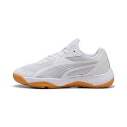 Hallenschuh Puma "SOLARFLASH III JR", Gr. 35, weiß (Puma weiß, lila crush, berry), Textil, Sportlich, Schuhe