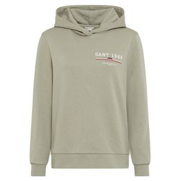 Hoodie Gant "REG GRAPHIC HOODIE", Damen, Gr. XL, faded sage, Sweatware, Obermaterial: 80% Baumwolle, 20% Polyester, Casual, regular fit, Rippbündchen, Sweatshirts, gerippte Abschlüsse, Kapuze ohne Kordel