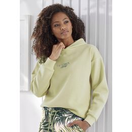 Hoodie Lascana, Damen, Gr. 32/34, grün, Sweatware, Obermaterial: 60% Baumwolle, 40% Polyester, bedruckt, unifarben, Feminin, lässig geschnitten normal, Rundhals, Rippbündchen, Sweatshirts, Kapuzensweatshirt, Loungeshirt mit Frontprint, Loungewear