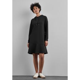 Sweatkleid Street One, Damen, Gr. 38, EURO-Größen, schwarz, Stoff, 68% Polyester, 28% Viskose, 4% Elasthan, unifarben, gerade knieumspielend, ohne Ausschnitt, Bündchen, Kleider, mit Kapuze