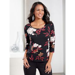 Print-Shirt Lady "Druck-Shirt", Damen, Gr. 42, bunt (dunkelrot, ocker, bedruckt), 95% Viskose, 5% Elasthan, bedruckt, geblümt, gemustert, mehrfarbig, Rundhals, Shirts