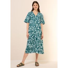 Midikleid Cecil, Damen, Gr. M (40), US-Gr&ouml;&szlig;en, gr&uuml;n (gr&uuml;n lagoon), Stoff, 55% Leinen, 45% Viskose, gemustert, comfort fit wadenlang, V-Ausschnitt, B&uuml;ndchen, Kleider Midikleid, mit allover Print