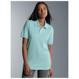 Poloshirt TRIGEMA "TRIGEMA Poloshirt DELUXE Piqué", Damen, Gr. 3XL, blau (gletscher), 100% Baumwolle, Basic, Shirts