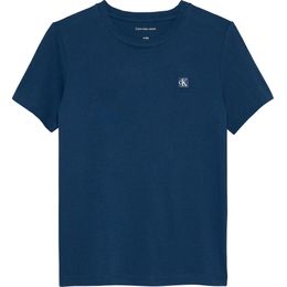 T-Shirt Calvin Klein Jeans "MONOGRAM MINI BADGE T-SHIRT", Jungen, Gr. 10 (140), blau (blau jean), Single Jersey, Obermaterial: 100% Baumwolle, Rundhals, Shirts, für Kinder bis 16 Jahre