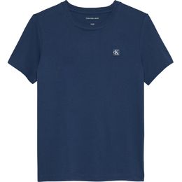 T-Shirt Calvin Klein Jeans "MONOGRAM MINI BADGE T-SHIRT", Jungen, Gr. 12 (152), blau (blau jean), Single Jersey, Obermaterial: 100% Baumwolle, Casual, Rundhals, Shirts, für Kinder bis 16 Jahre