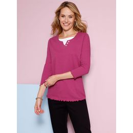 2-in-1-Shirt "Langarm-Shirt", Damen, Gr. 38, rot (magenta, weiß), 100% Baumwolle, unifarben, Rundhals, Shirts 2-in-1 Shirt