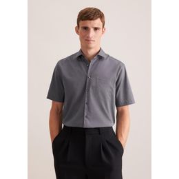 Businesshemd Seidensticker "Schwarze Rose", Herren, Gr. S38, normale Ärmellängen, grau, 100% Baumwolle, unifarben, regular fit, gerader Abschluss, Hemden, Regular 1/2 Kentkragen Uni