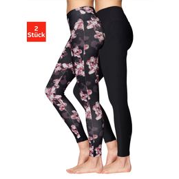 H.I.S. Leggings H.I.S, Damen, Gr. 32/34, N-Gr, schwarz (gemustert, schwarz, schwarz), Feinstrick, Obermaterial: 92% Baumwolle, 8% Elasthan, bedruckt, unifarben, Basic, figurbetont lang, Hosen Leggings, in bedruckt und uni