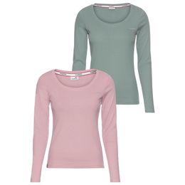 Langarmshirt Kangaroos, Damen, Gr. 44-46 (L), rosa (rosa, grün), Jersey, Obermaterial: 100% Baumwolle, bedruckt, kontrastfarbene Details, unifarben, Casual, Basic hüftbedeckend, Rundhals, Shirts, Langarm, unifarben oder meliert, Rundhalsausschnitt