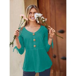 3/4-Arm-Shirt Inspirationen "Shirt", Damen, Gr. 36, grün (smaragd), 100% Baumwolle, unifarben, V-Ausschnitt, Shirts
