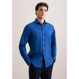 Flanellhemd Seidensticker, Herren, Gr. L41, normale Ärmellängen, blau (dunkelblau), 100% Baumwolle, unifarben, regular fit, 2-Knopf-Manschette, Hemden, Regular 1/1 Kentkragen Uni