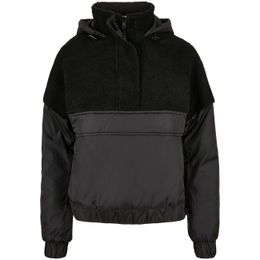 Winterjacke Urban Classics "Urban Classics Damen Ladies Sherpa Mix Pull Over Jacket", Damen, Gr. L, schwarz (schwarz, schwarz), 100% Polyamid, unifarben, casual, oversize, ohne Ausschnitt, Jacken