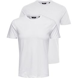 Only & Sons T-Shirt ONLY & SONS "ONSBASIC SLIM O-NECK 2-PACK NOOS", Herren, Gr. XXL, weiß (pack:2weiß), Single Jersey, Obermaterial: 95% Baumwolle, 5% Elasthan, unifarben, schmal normal, Rundhals, Shirts