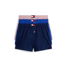 Webboxer "3P WOVEN BOXER PRINT", Herren, Gr. XL (54), prp nvy, flg nob blu, mni stp, Webqualität, Obermaterial: 100% Baumwolle, Tommy Hilfiger Underwear, Unterhosen, mit Print