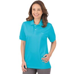 Poloshirt TRIGEMA "TRIGEMA Poloshirt DELUXE Piqué", Damen, Gr. 3XL, blau (azur), 100% Baumwolle, Basic, Shirts