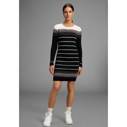 Strickkleid Kangaroos, Damen, Gr. 32 (XS), N-Gr, schwarz (schwarz gemustert), Strick, Obermaterial: 50% Baumwolle, 50% Polyacryl, gemustert, figurbetont mini, Rundhals, Rippbündchen, Kleider, figurbetont, im Norweger-Stil, aus Baumwollmischung, langärmlig
