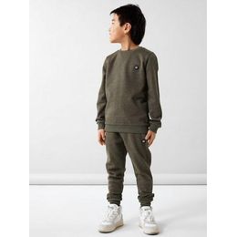Sweatshirt name it "NKMVIMO für Jungen mit Bündchen und klassischer Form", Jungen, Gr. 116, grün (rifle), angeraute Sweatware, Obermaterial: 60% Baumwolle, 40% Polyester, meliert, unifarben, lässig geschnitten hüftlang, Rundhals, Rippbündchen, Sweatshirts, unifarben, casual, regular fit, Baumwollmischung, Rundhals