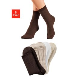 Basicsocken Lavana, Damen, Gr. 39-42, beige (1x braun 2x camel meliert, 1x ecru, 1x weiß), Obermaterial: 80% Baumwolle, 18% Polyamid, 2% Elasthan, uni und meliert, elastisch, Socken, mit feiner Rippe