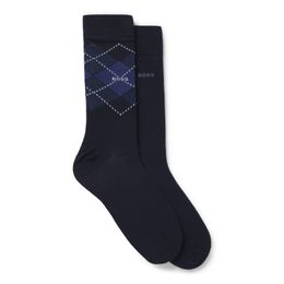 Socken BOSS "2P RS Argyle CC", Damen, Gr. 39-42, blau (dunkelblau 403), Baumwollmischung, unifarben, elastisch, Socken, mit BOSS Schriftzug