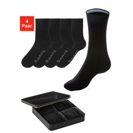 Socken Bench., Damen, Gr. 39-42, schwarz (4x schwarz), Baumwollmischung, unifarben, elastisch, Socken Socken, mit farbigen Innenb&uuml;ndchen, sortiert in edler Geschenkdose