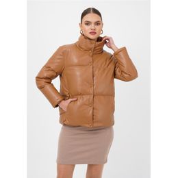Steppjacke FRESHLIONS "Olena", Damen, Gr. L, beige (braun), 100% Polyester, kariert, unifarben, lang, Jacken Steppjacke, im klassischen Design