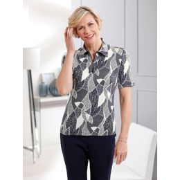 Poloshirt CLASSIC "Shirt", Damen, Gr. 46, blau (marine, ecru, bedruckt), 95% Viskose, 5% Elasthan, bedruckt, gemustert, mehrfarbig, Shirts
