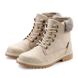 Stiefelette Lascana, Damen, Gr. 36, beige, Obermaterial: 92% Lederimitat, 8% Textilmaterial. Futter: 100% Polyester. Decksohle: 100% Polyester. Laufsohle: 100% Synthetik, unifarben, Schuhe, wind- & wasserabweisend,Winterboots, Outdoorstiefel, Winterstiefelette