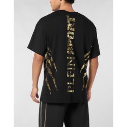 T-Shirt Plein Sport "T-Shirt Rundhalsausschnitt", Herren, Gr. M, schwarz (0293, schwarz, lightgold), Obermaterial: 100% Baumwolle, Shirts