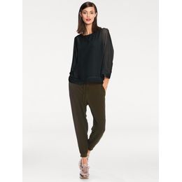 Blusenshirt Heine "Blusenshirt", Damen, Gr. 36/38, schwarz, 100% Polyester, Unterteil:5% Elasthan, 95% Viskose, unifarben, Rundhals, Shirts