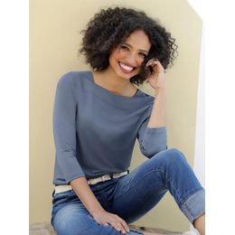 3/4-Arm-Shirt Heine "Shirt", Damen, Gr. 34, blau (rauchblau), 95% Viskose, 5% Elasthan, unifarben, U-Boot-Ausschnitt, Shirts