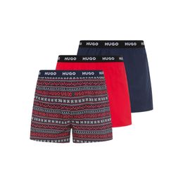 Webboxer HUGO UNDERWEAR "WOVEN BOXER TR", Herren, Gr. L (52), blau (rot, rot, blau), Single Jersey, Obermaterial: 100% Baumwolle, gemustert, unifarben, körpernah, Unterhosen, Webboxer mit HUGO Schriftzug