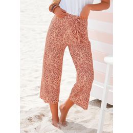 Beach Time Culotte BEACHTIME, Damen, Gr. 36, N-Gr, rot (rot bedruckt), Jersey, Obermaterial: 95% Viskose, 5% Elasthan, bedruckt, figurumspielend 3/4-L&auml;nge, Hosen Culotte, mit Bl&auml;tterdruck und Bindeband, luftig-leichte Sommerhose