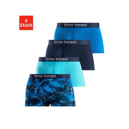 Boxer Bruno Banani "Boxershorts für Herren", Herren, Gr. S (4), blau (blau bedruckt, türkis, navy, blau), Jersey, Obermaterial: 92% Baumwolle, 8% Elasthan, bedruckt, unifarben, Unterhosen, mit Palmendruck und unifarben aus Baumwollmischung