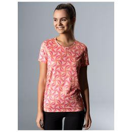 T-Shirt TRIGEMA "TRIGEMA Sport T-Shirt mit modischem Allover-Print", Damen, Gr. L, rot (apricot), 100% Polyester (recycelt), Shirts
