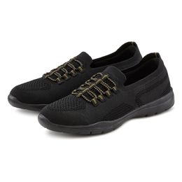 Sneaker Lascana "Slipper, Halbschuh, leichtes Meshmaterial", Damen, Gr. 35, schwarz, Obermaterial: 100% Textilmaterial. Futter: 100% Textilmaterial. Decksohle: 100% Textilmaterial. Laufsohle: 100% Synthetik, unifarben, Schuhe, zum Reinschlüpfen mit elastischen Schnürbändern VEGAN