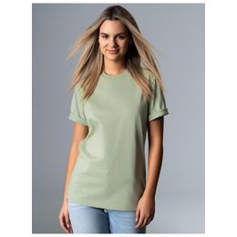T-Shirt TRIGEMA "TRIGEMA T-Shirt DELUXE Baumwolle", Damen, Gr. L, grün (grün tea), 100% Baumwolle, Basic, Shirts