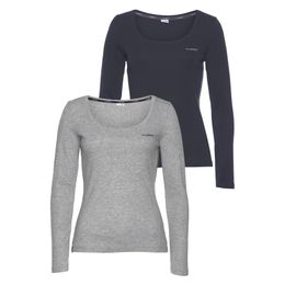 Langarmshirt Kangaroos, Damen, Gr. 32/34 (XS), blau (marine, grau, meliert), Jersey, Graumeliert (Obermaterial): 95% Baumwolle, 5% Viskose. Obermaterial: 100% Baumwolle. Obermaterial Melange: 95% Baumwolle, 5% Viskose, meliert, unifarben, Casual, Basic hüftbedeckend, Rundhals, Shirts, Langarm, unifarben oder meliert, Rundhalsausschnitt, Topseller