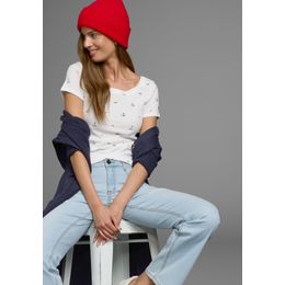 T-Shirt Kangaroos, Damen, Gr. 32/34 (XS), weiß, Rippware, Obermaterial: 100% Baumwolle, bedruckt, Casual, sehr figurbetont hüftbedeckend, Rundhals, eingesetzt Rippbündchen, Shirts, kurzärmelig, sehr figurbetont und hüftbedeckend
