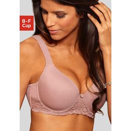 Schalen-BH Lascana, Damen, Gr. 85, Cup F, lila (mauve), Microtouch, Obermaterial: 85% Polyamid, 15% Elasthan, BHs Schalen-BH, mit B&uuml;gel, nahtlos vorgeformte Cups, Spitzendetails, Dessous