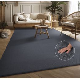Teppich my home "Ciney" Gr. 1, grau (anthrazit), B:60cm H:16mm L:100cm, Polyester, Teppiche, Kurzflor, Hoch-Tief Effekt, Uni Farben, Scandi Design, besonders weich