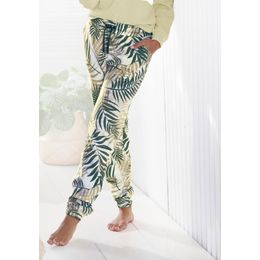Sweatpants Lascana, Damen, Gr. 32/34, N-Gr, grün (grün gemustert), Sweatware, Obermaterial: 60% Baumwolle, 40% Polyester, bedruckt, Basic lang, Hosen, Loungehose mit Allover-Druck, Loungewear