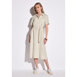 Midikleid Street One, Damen, Gr. 44, EURO-Gr&ouml;&szlig;en, beige (moonstone sand), Stoff, 100% Leinen, unifarben, gerade wadenlang, V-Ausschnitt, B&uuml;ndchen, Kleider Midikleid, mit Bindeg&uuml;rtel zum Taillieren