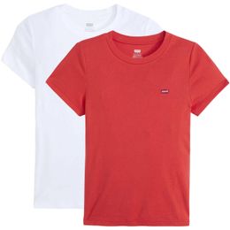 Levi's T-Shirt LEVI'S "Mini-Logo", Damen, Gr. L, weiß (rot und weiß), Jersey, Obermaterial: 100% Baumwolle, Basic, figurbetont normal, Rundhals, abgesteppt, Shirts, mit kleiner Markenlogo-Stickerei auf der Brust