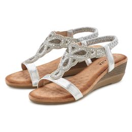 Sandalette Lascana "Sommerschuh", Damen, Gr. 38, silber (silberfarben), Obermaterial: 50% Lederimitat, 50% Textilmaterial. Futter: 100% Textilmaterial. Decksohle: 100% Textilmaterial. Laufsohle: 100% Synthetik, Glitzer, Schuhe, Sandale, Sommerschuh mit leichtem Keilabsatz und Glitzer-Steinchen
