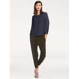 Blusenshirt Heine "Blusenshirt", Damen, Gr. 34, blau (marine), 100% Polyester, Unterteil:5% Elasthan, 95% Viskose, unifarben, Rundhals, Shirts
