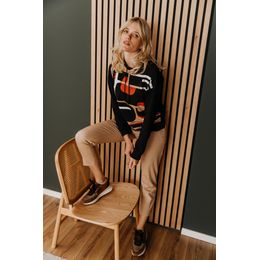 Langarmshirt Heine "Druck-Shirt", Damen, Gr. 36, gelb (schwarz, camel, bedruckt), 95% Baumwolle, 5% Elasthan, bedruckt, gemustert, mehrfarbig, Shirts