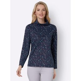 Langarmshirt Inspirationen "Shirt", Damen, Gr. 54, blau (marine, bedruckt), 100% Baumwolle, bedruckt, geblümt, gemustert, mehrfarbig, Shirts